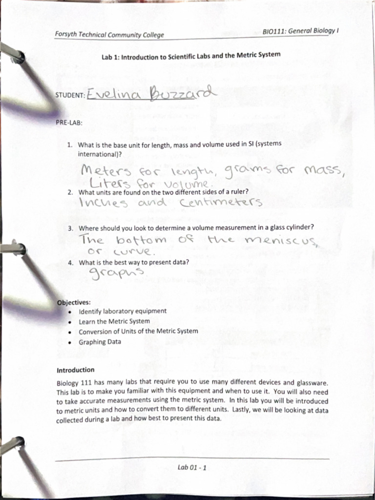 Lab 1 Bio-111 | PDF