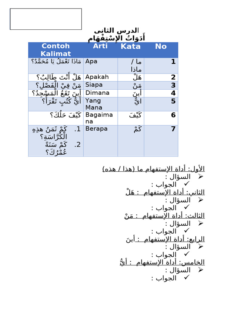 Materi Ism Isyarah Dan Istifham Latihan | PDF
