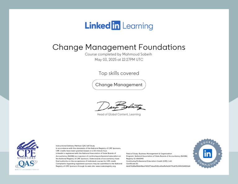Change Management Foundations Course Completion | PDF