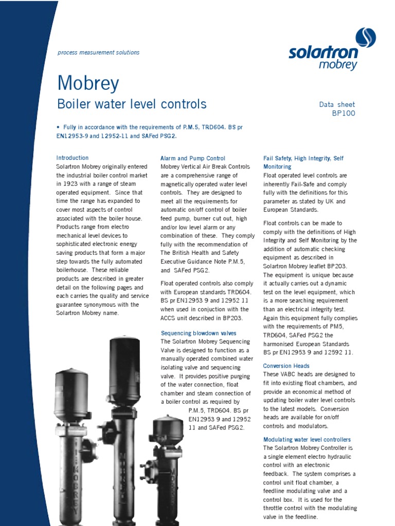 Mobrey: Boiler Water Level Controls | PDF | Valve | Boiler