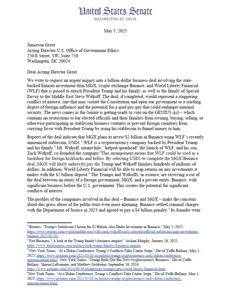 UAE Crypto Trump Corruption Letter | PDF