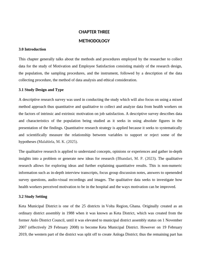 Chapter Three Methodology | PDF | Survey Methodology | Qualitative Research