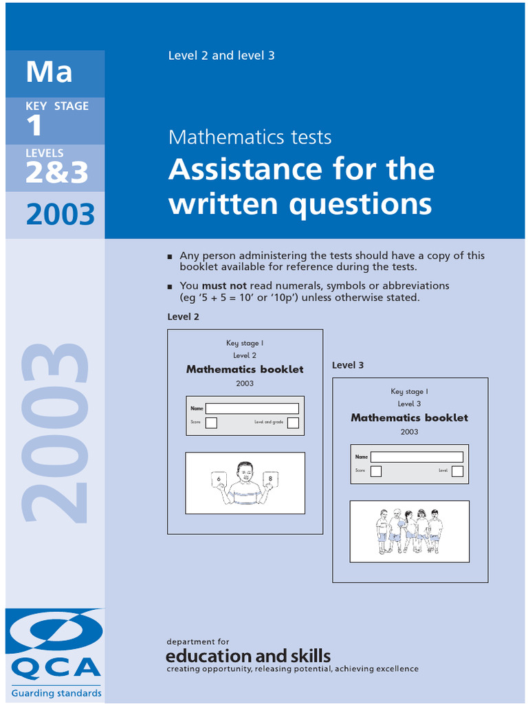Complete Sats Test ks1 Maths 2003 | PDF