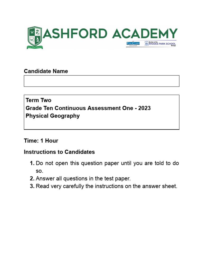 TT2 Geo G10 Assessment 1-2023 | PDF | Mountains | Volcano