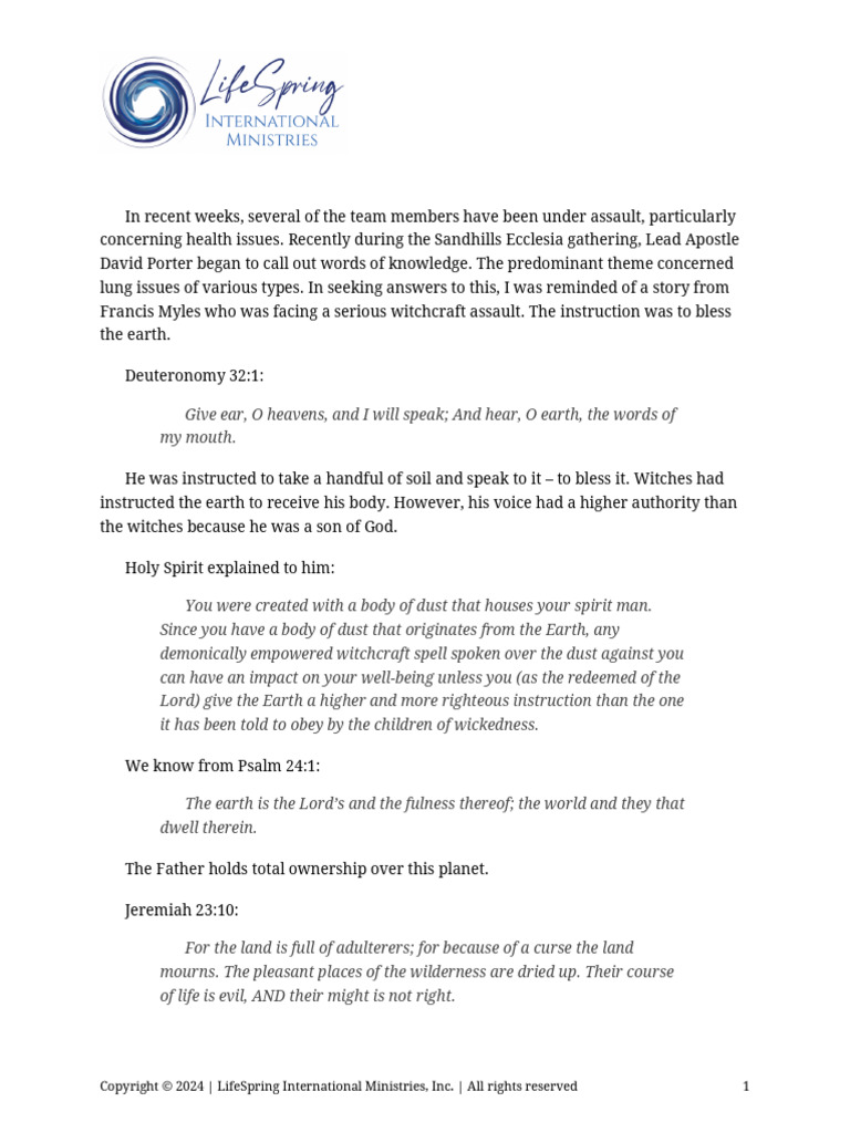Speaking to the Earth: A Prayer Guide | PDF | Jesus | God The Father