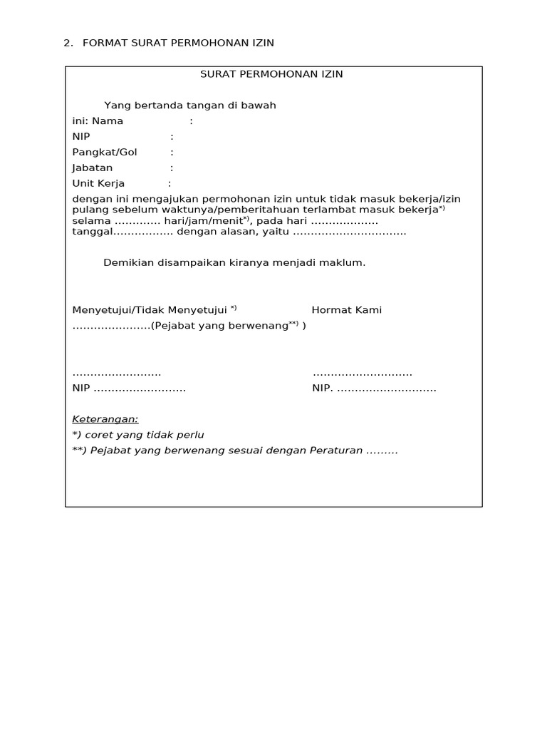 2 Format Surat Keterangan Dan Permohonan Izin Permohonan Ijin | PDF