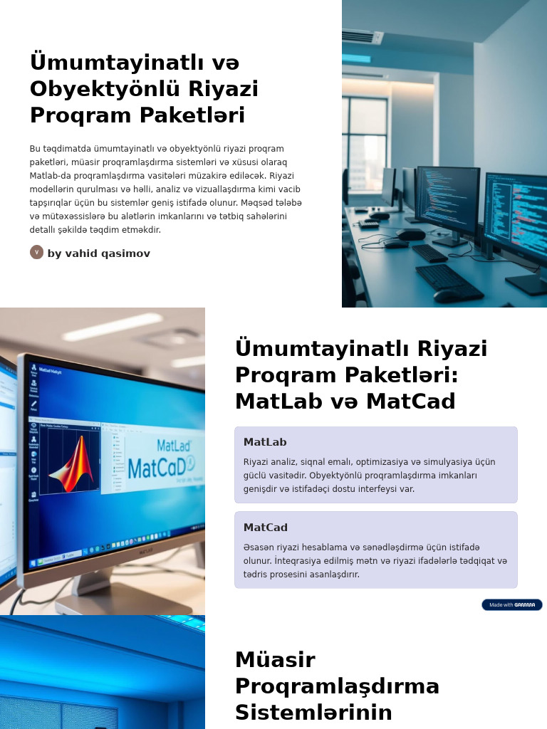 Ümumtayinatlı VƏ Obyektyönlü Riyazi Proqram Paketləri: by Vahid Qasimov | PDF