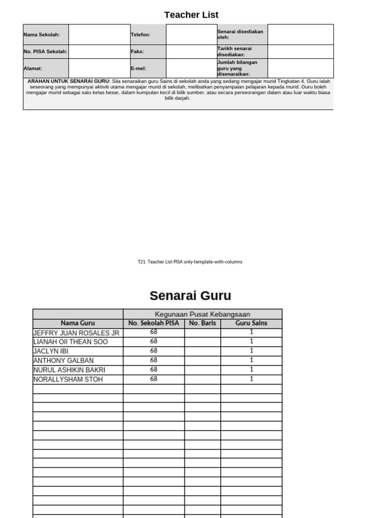 FILING Senarai Guru | PDF