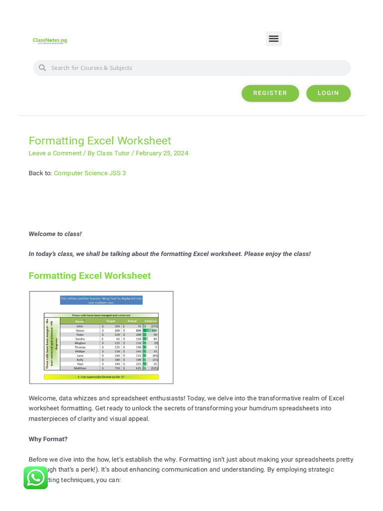 Excel Worksheet Formatting Guide | PDF | Microsoft Excel | Spreadsheet