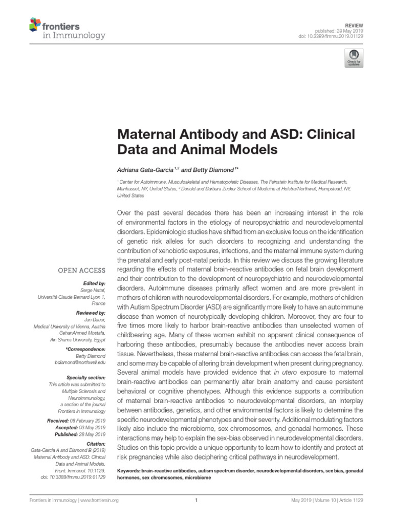 Maternal Antibody and ASD Clinical Data and Animal Models | PDF ...
