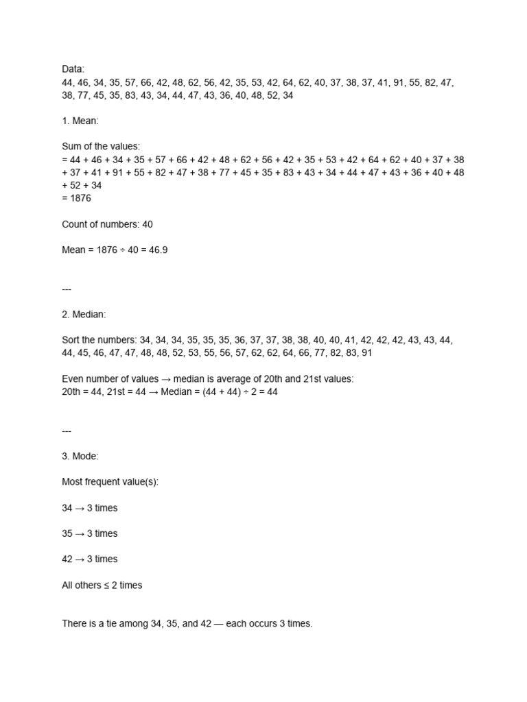 Mean Median Mode Analysis | PDF