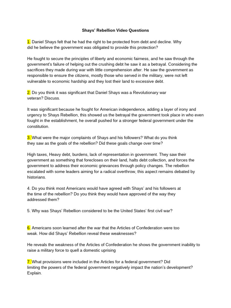 Emma Leadbeater - Shays' Rebellion Video Questions | PDF | Rebellions ...