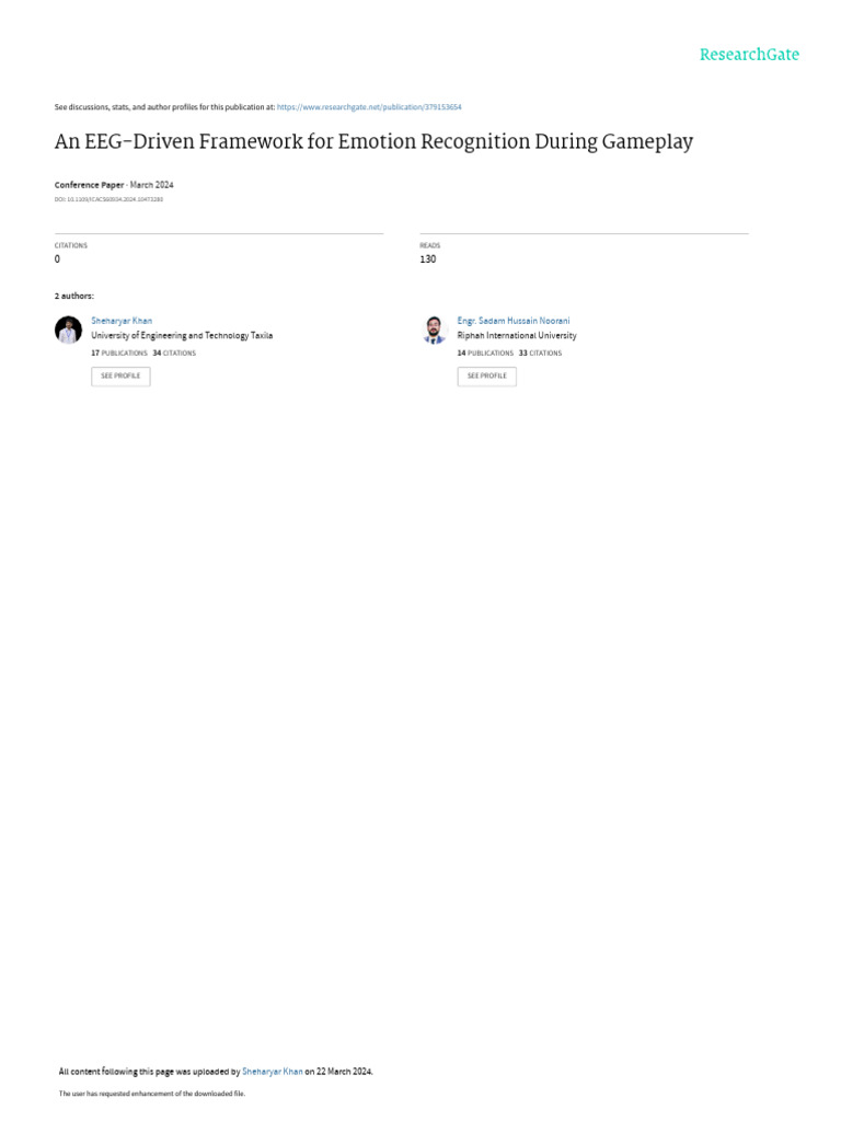 EEG Framework for Emotion Recognition in Gaming | PDF ...