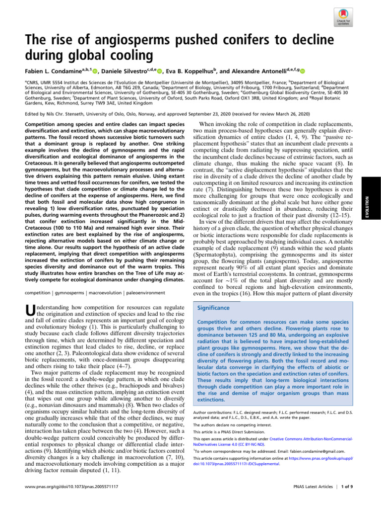 Condamine Et Al. - 2020 - The Rise of Angiosperms Pushed Conifers to ...