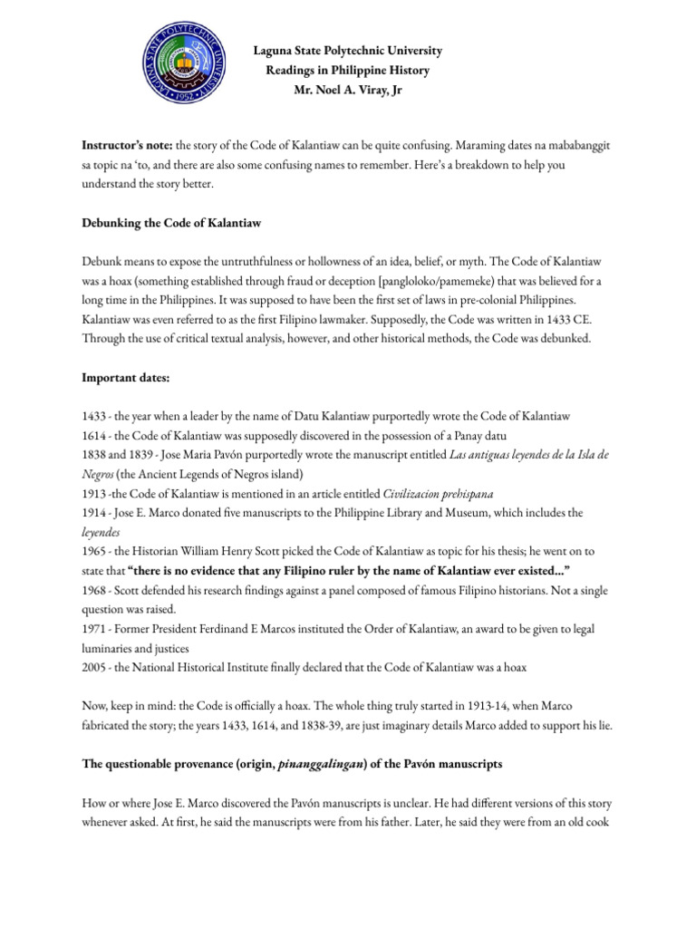 Debunking the Code of Kalantiaw Hoax | PDF | Philippines