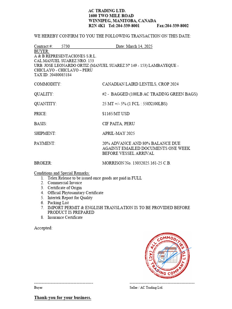 Act Contract - A&B Representaciones LGL 5730 | PDF