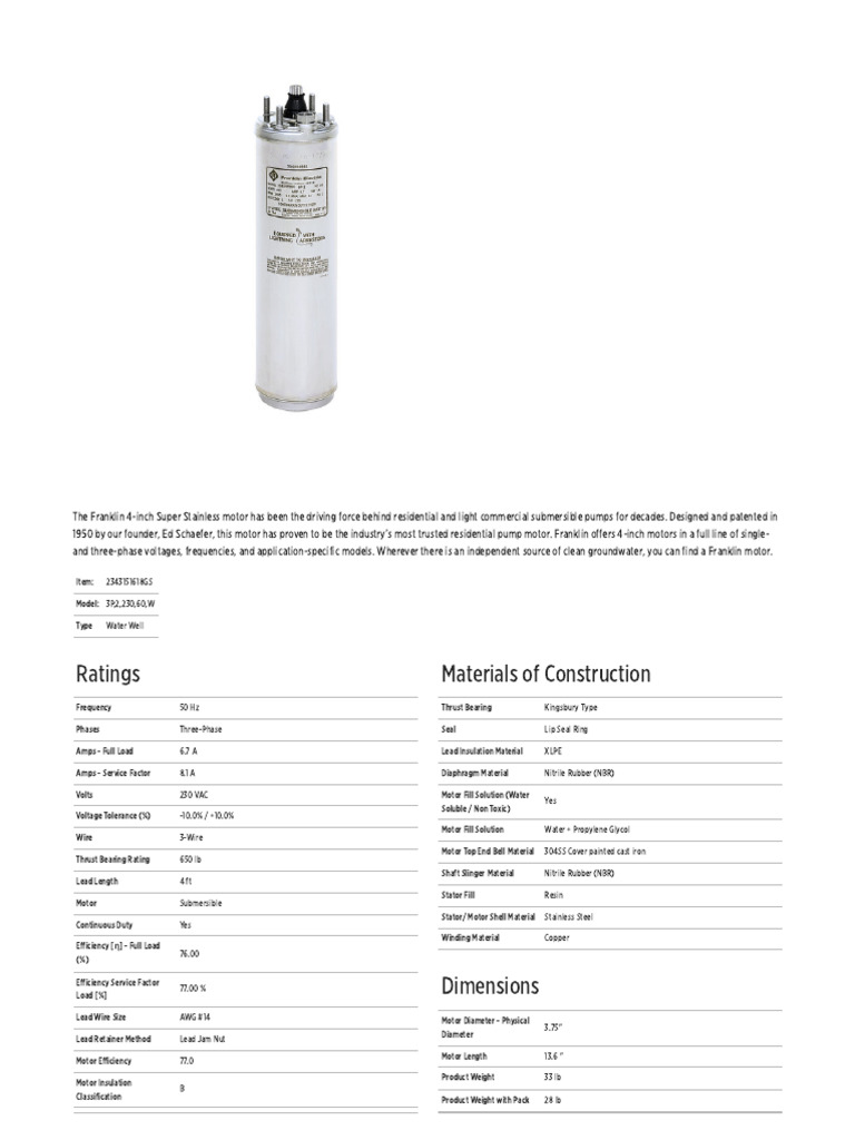 2343151618GS - Franklin Water | PDF | Electric Motor | Bearing (Mechanical)