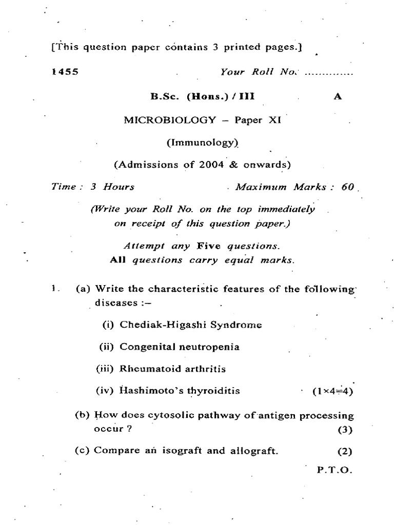 B.sc. (Hons) Iii Microbiology - Paper Xi (Immunology) | PDF