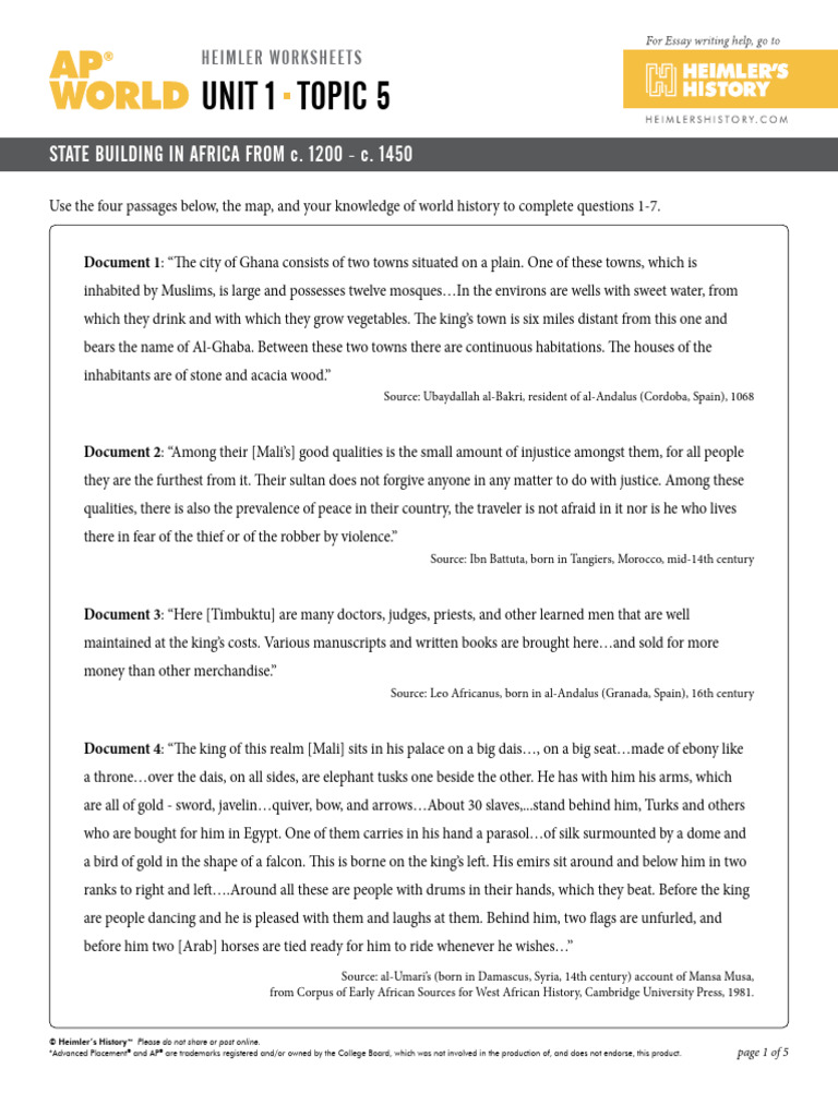 AP WORLD Unit 1 Topic 5 Worksheets | PDF