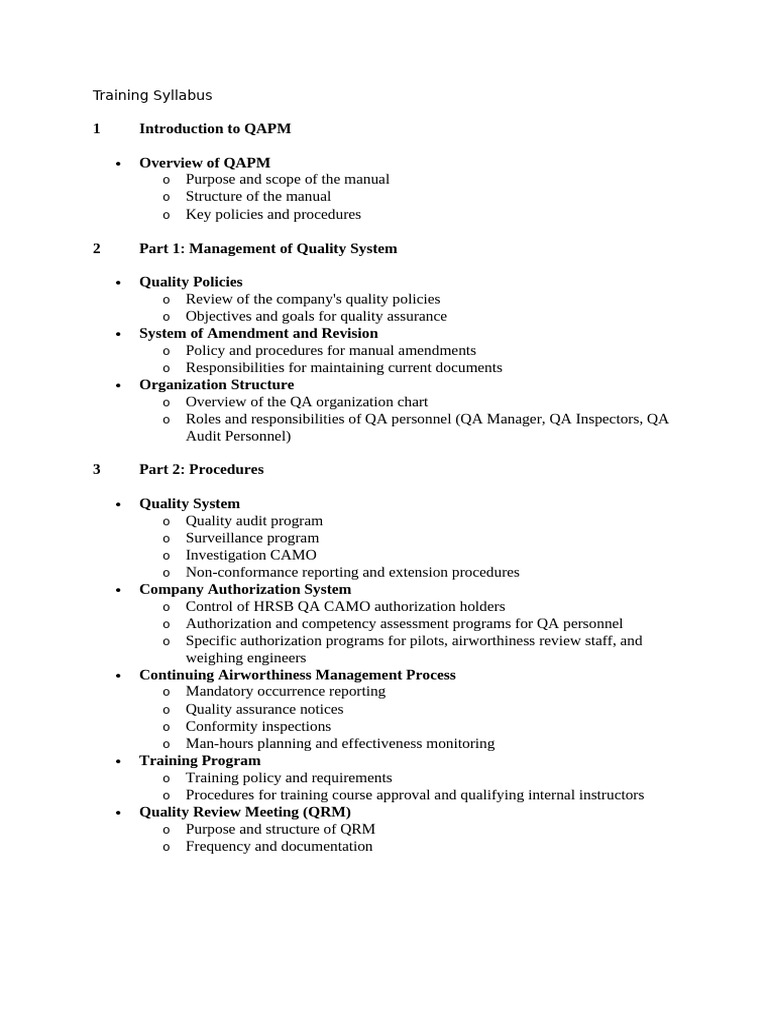 QAPM Training Syllabus Overview | PDF | Quality Assurance | Audit