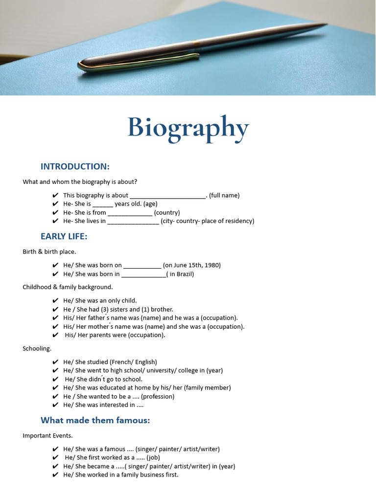 Professional Biography Outline Template | PDF