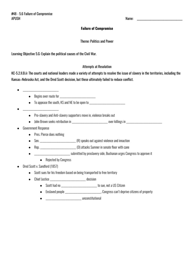 5.5 Failure of Compromise | PDF | Dred Scott V. Sandford | James Buchanan