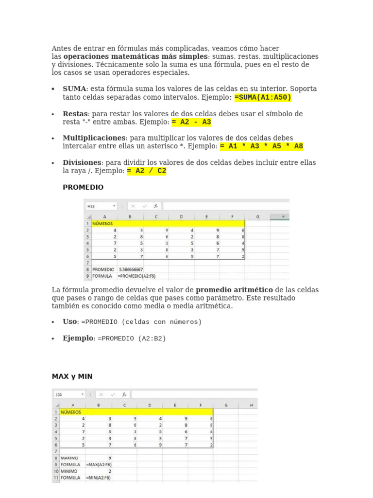 Fórmulas Basicas de Excel | PDF