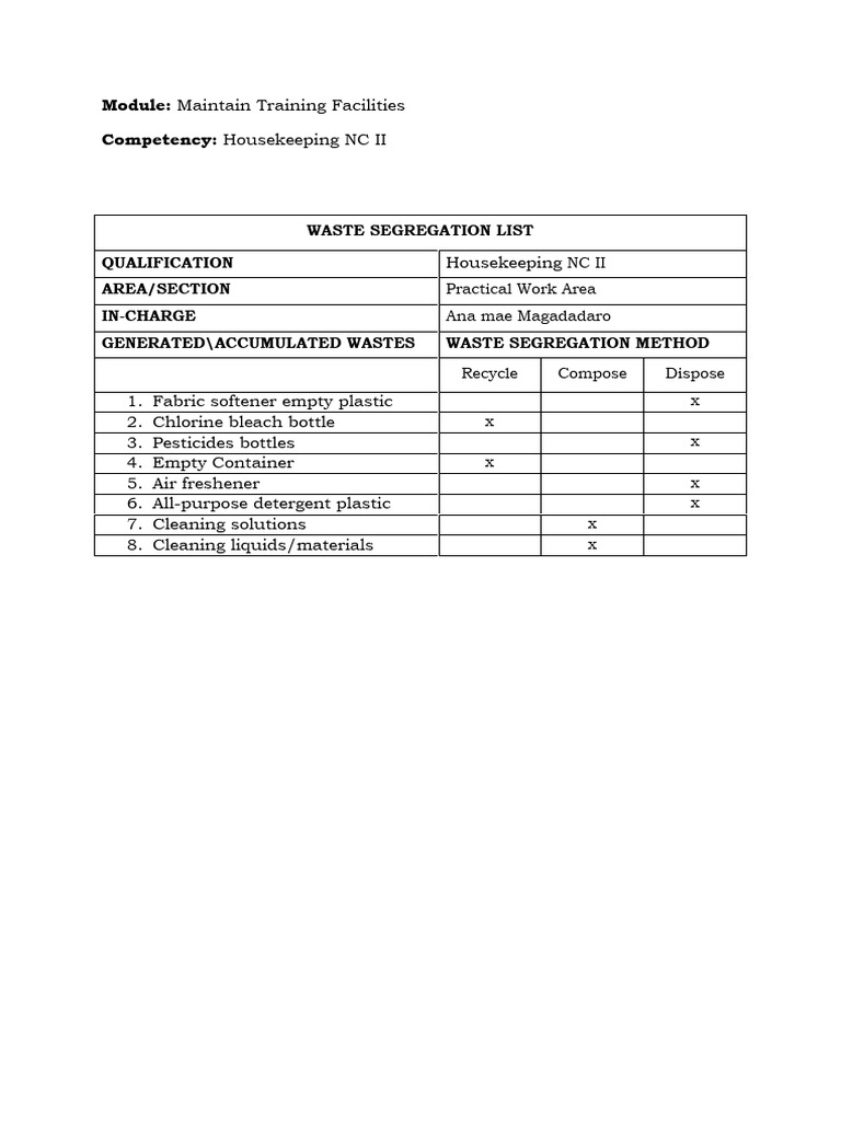 5. Waste Segregation List | PDF