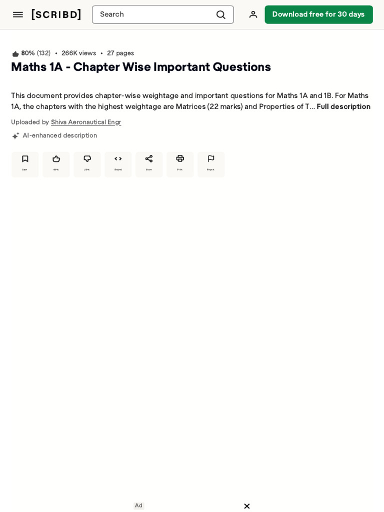 Maths 1A - Chapter Wise Important Questions PDF | PDF | Scribd