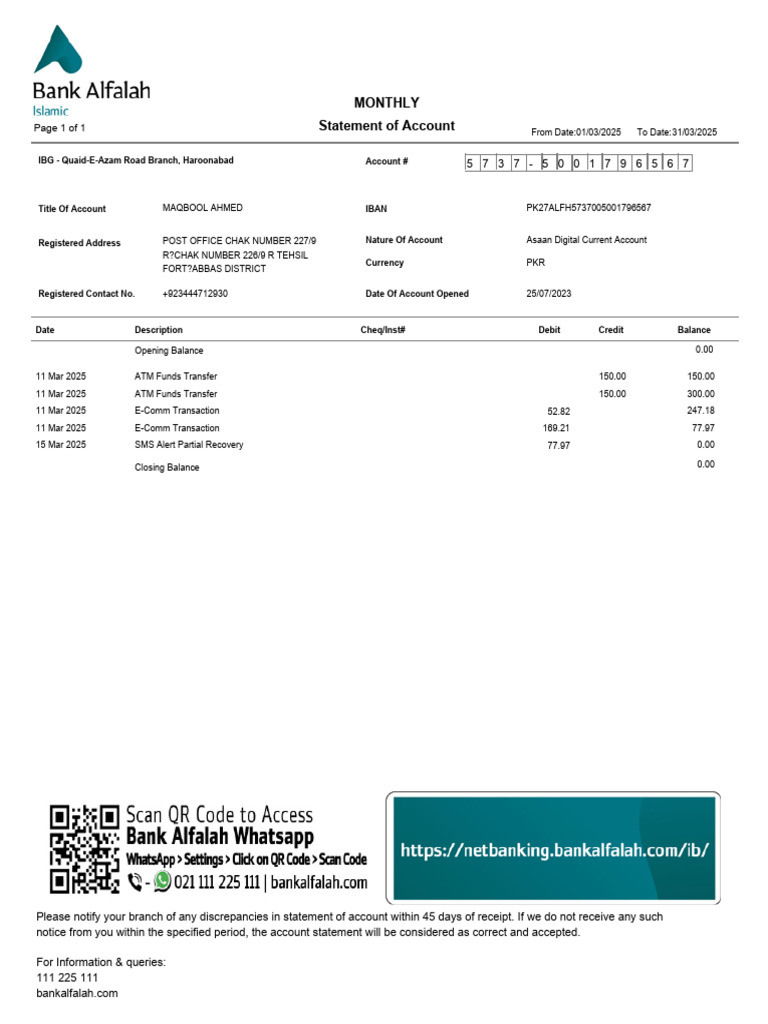 Monthly Account Statement - March 2025 | PDF