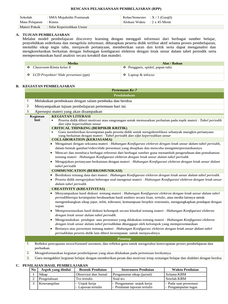 RPP Sistem Periodik Unsur & RPP Larutan Elektrolit | PDF