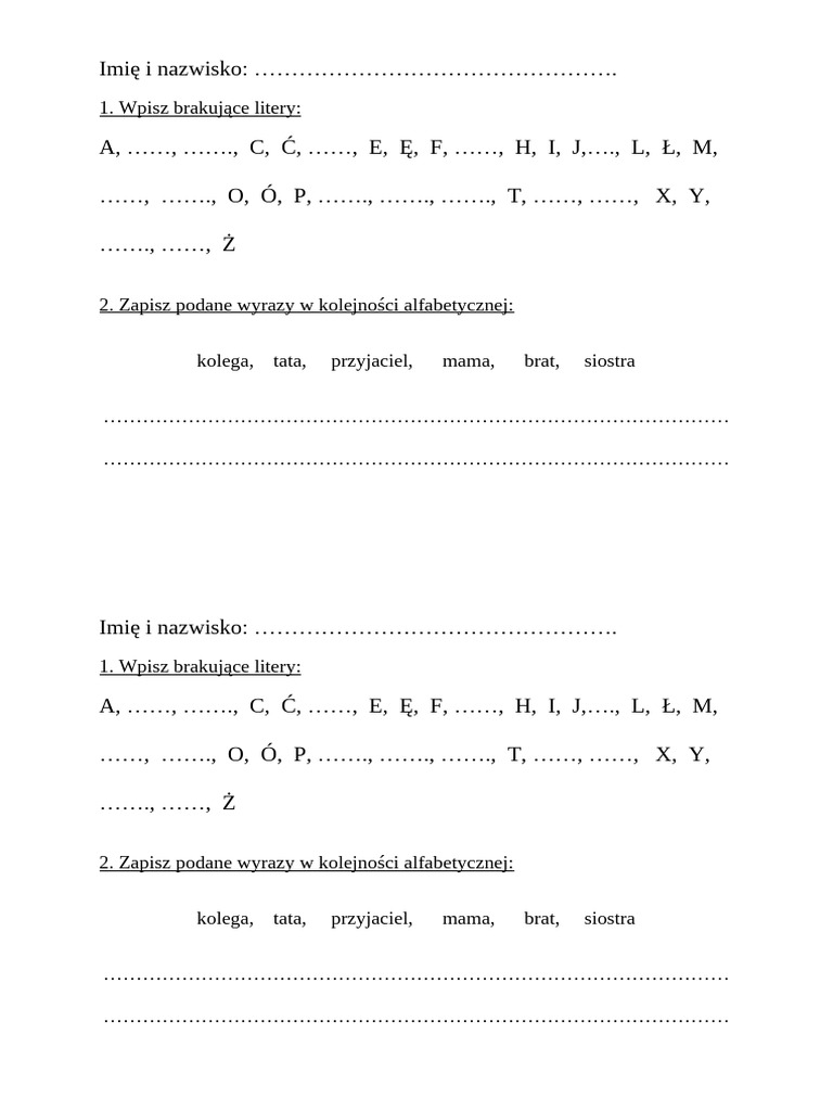 Alfabet Karta Pracy Pdf