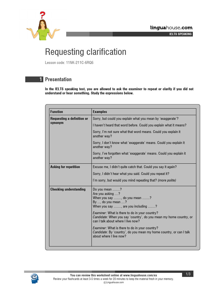 IELTS Speaking: Requesting Clarification | PDF | Cognition