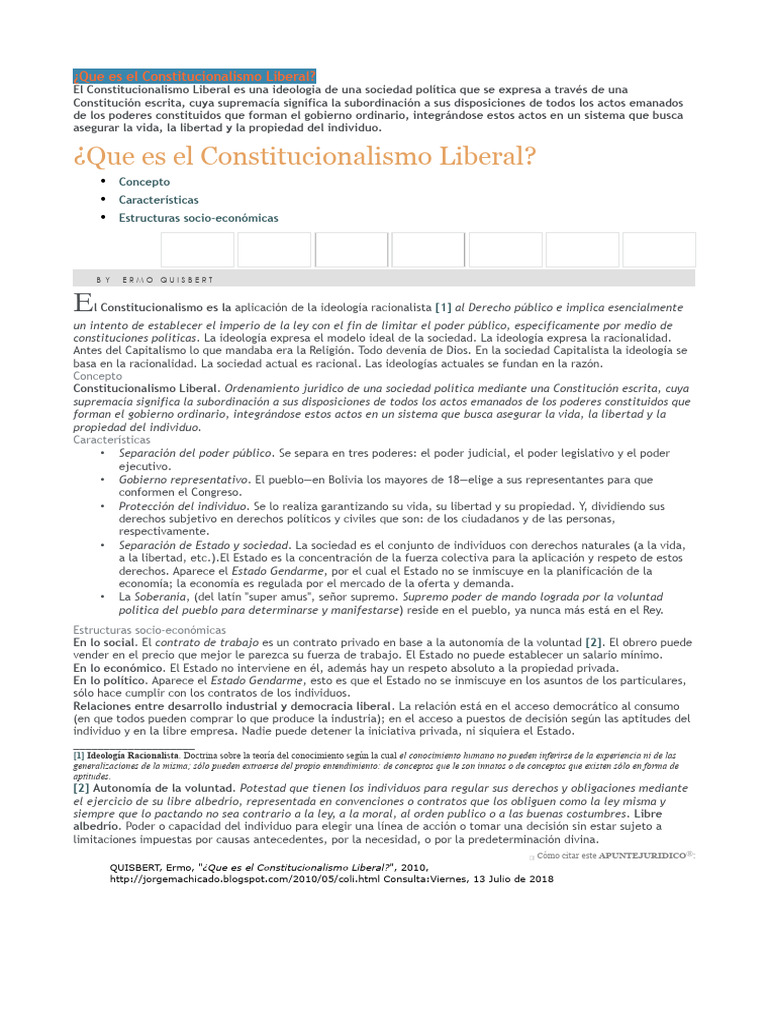 Constitucionalismo Liberal | PDF | Constitución | Estado (política)