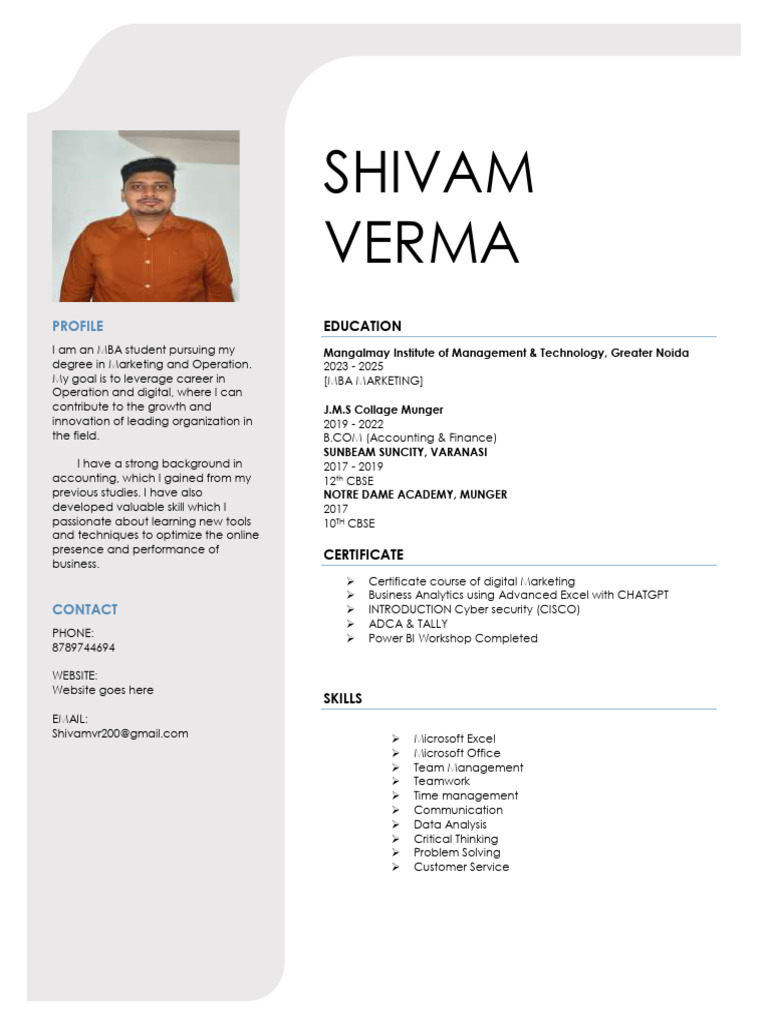 SHIVAM VERMA RESUME Marketing | PDF