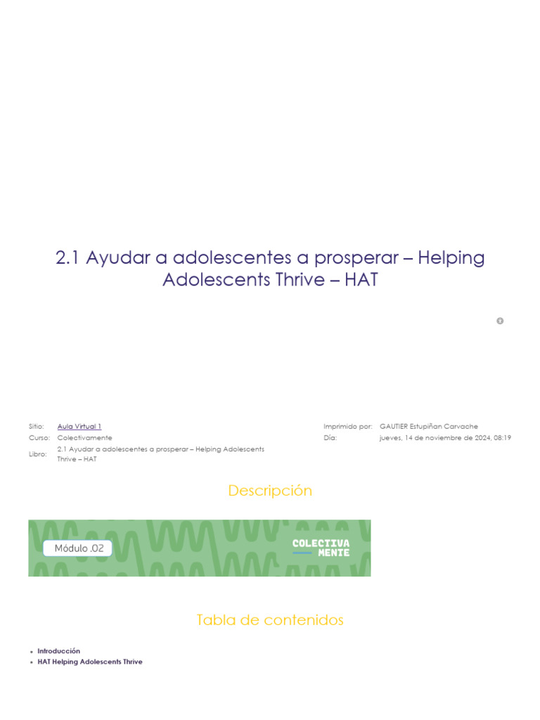 2.1 Ayudar a adolescentes a prosperar – Helping Adolescents Thrive ...