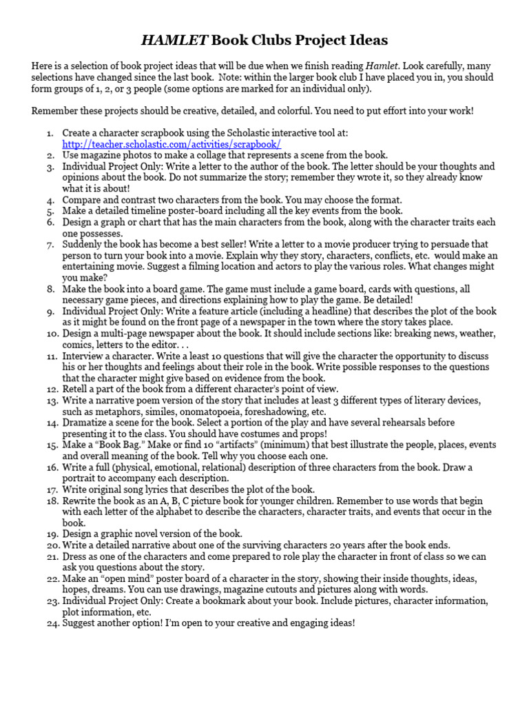HAMLET Book Clubs Project Ideas | PDF | Books | Narrative