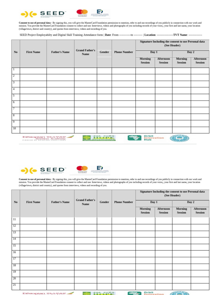 Attendance - Sheet - For - Employability and Digital Skill Trainee - SEED - Revised Version (For ...