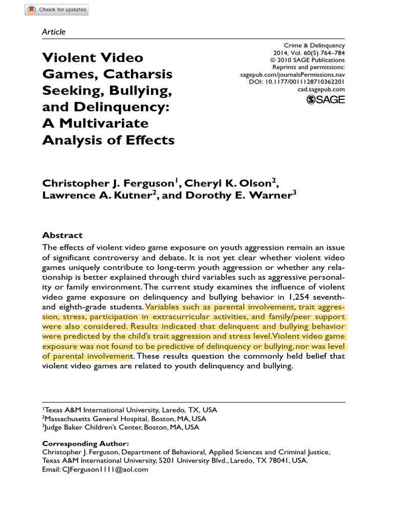 Violent Video Games and Youth Aggression | PDF | Aggression | Violence