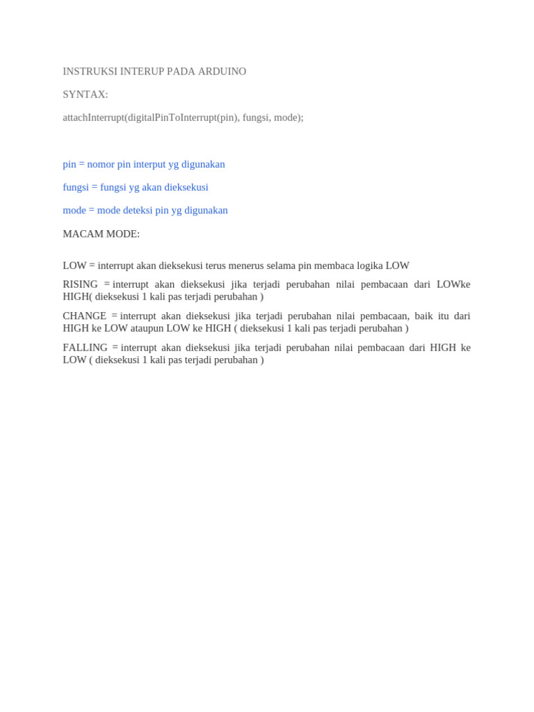 Panduan Interupsi Arduino: Syntax & Mode | PDF
