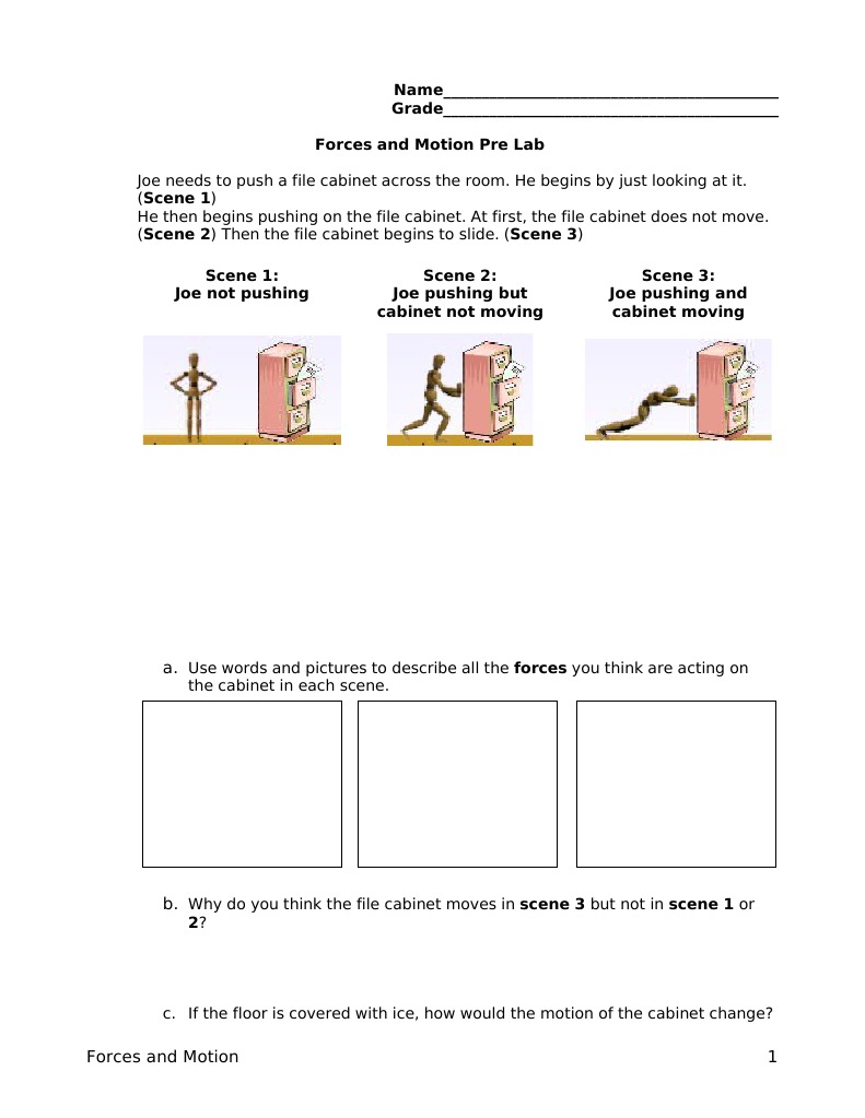 Student Directions for Forces and Motion 1D | Friction | Force