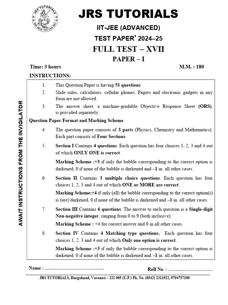 Iit (Adv) - Paper-1 - (01.05.25) | PDF | Force | Wavelength