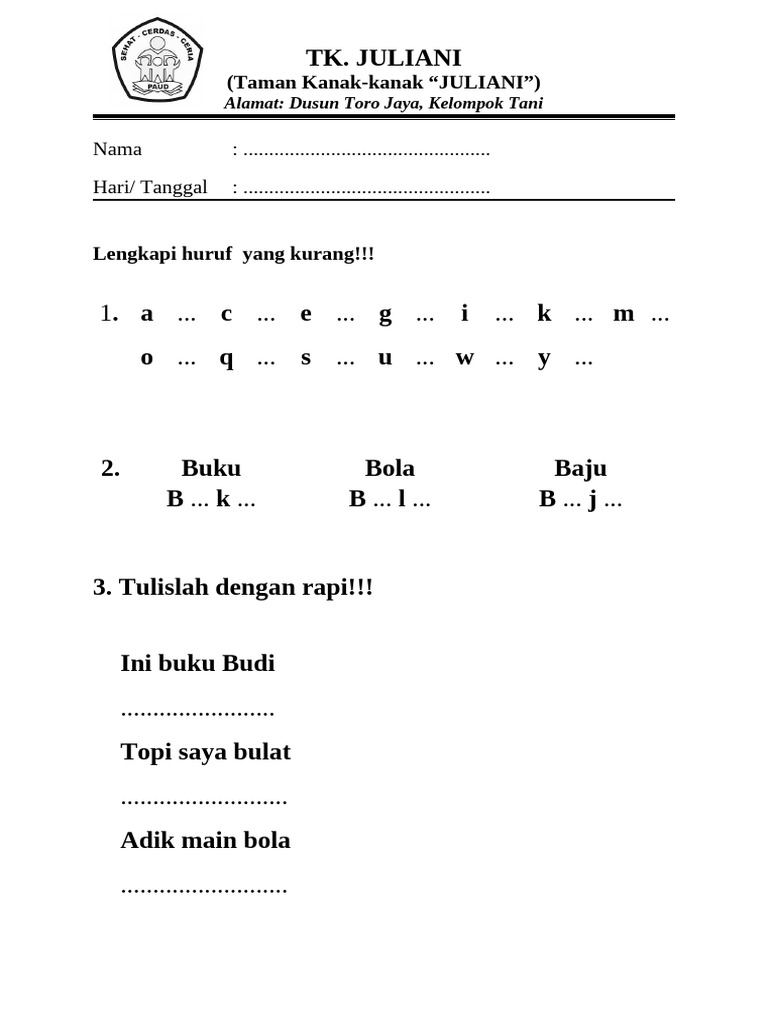 Soal TK Eja | PDF