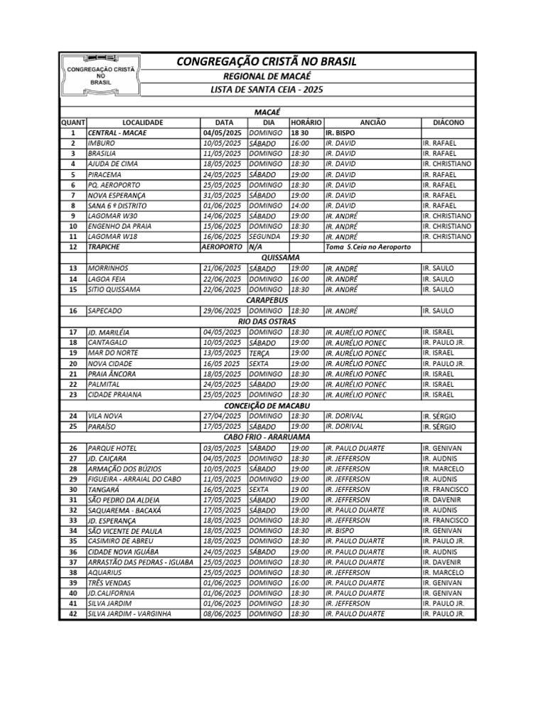 Calendário Santa Ceia 2025.Pd | PDF