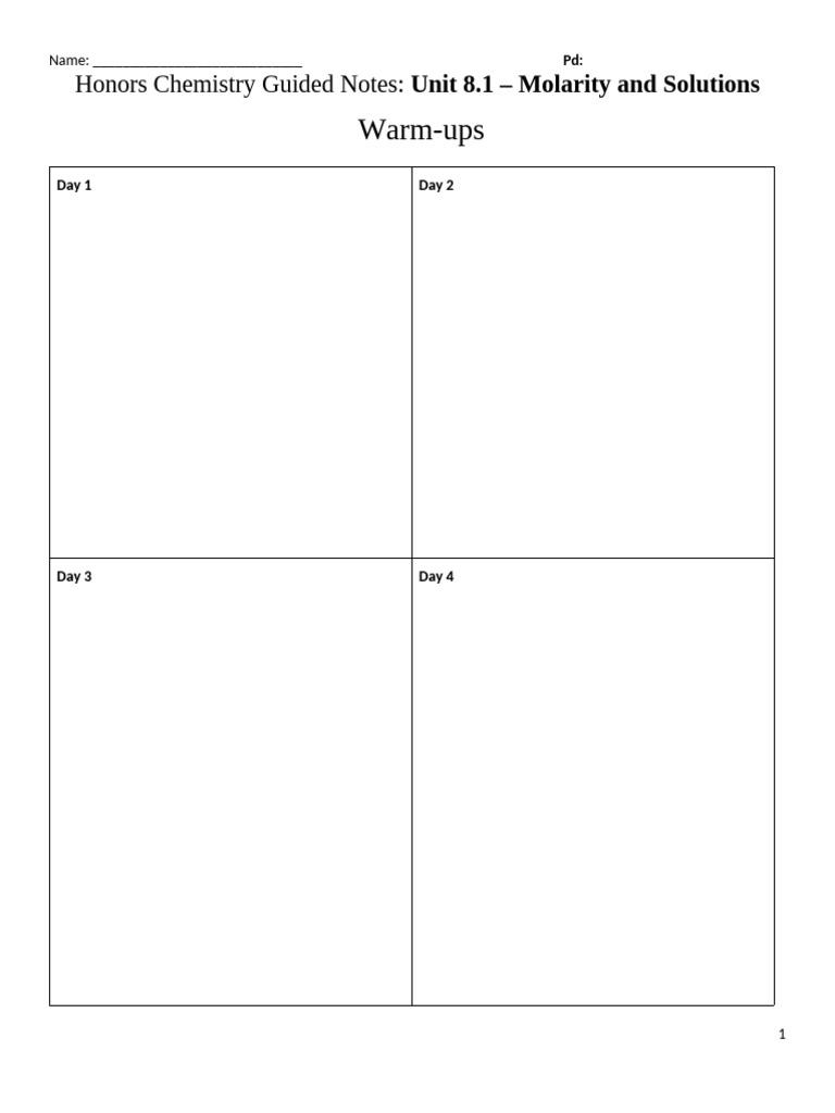 Notes - Unit 8.1 - Molarity and Solutions | PDF | Solubility | Electrolyte