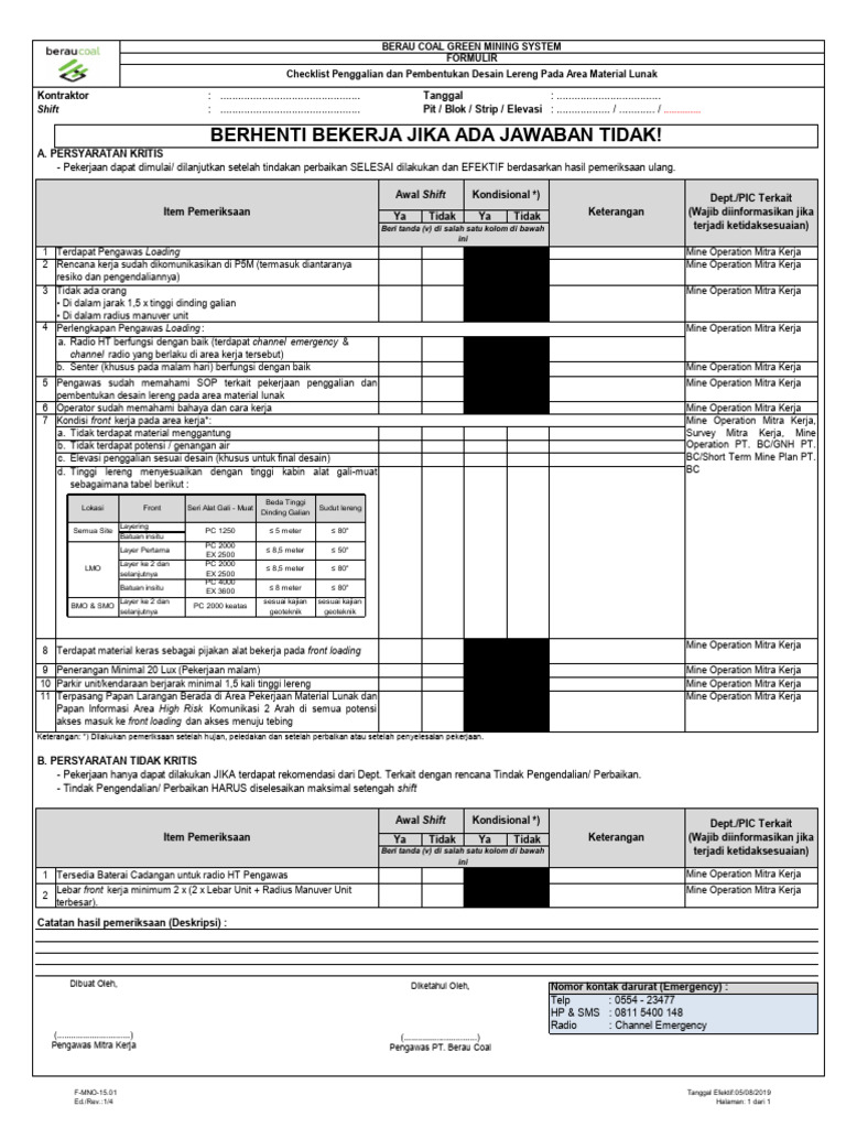 Checklist Penggalian Material Lunak | PDF