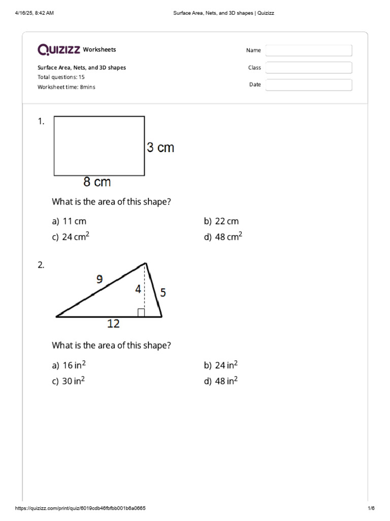 Math Intervention Surface Area, Nets, and 3D Shapes | PDF | Area ...