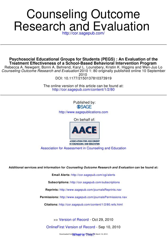 Research and Evaluation Counseling Outcome | PDF | Self Esteem | School ...