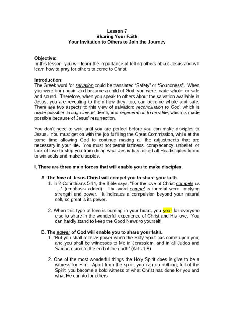 Lesson 7 Post Encounter Sharing Your Faith | PDF | Jesus | Disciple ...