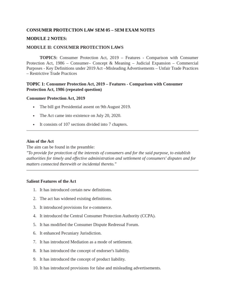 Consumer Protection Law Module 2 Notes | PDF | Consumer Protection ...